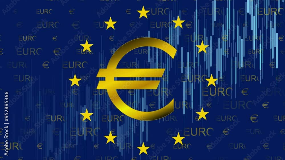 European currency golden symbol and positive chart on background of the ...