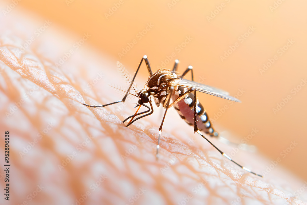 Mosquito on Human Skin | Close-Up of Insect Biting and Blood Feeding ...