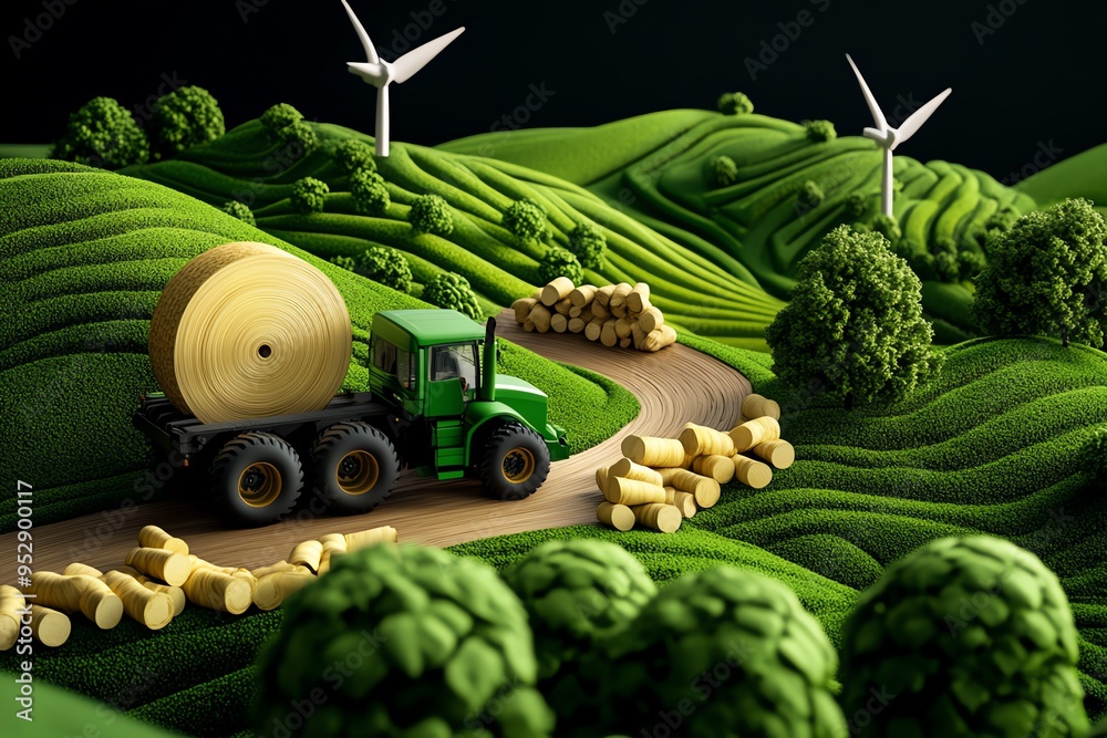 Eco-friendly biomass practices are showcased in an illustration that ...