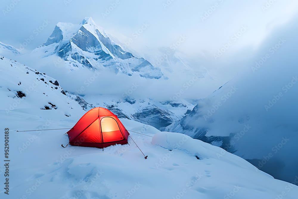 Small Red Camping Tent on Mount Everest | Adventurous Camping in ...