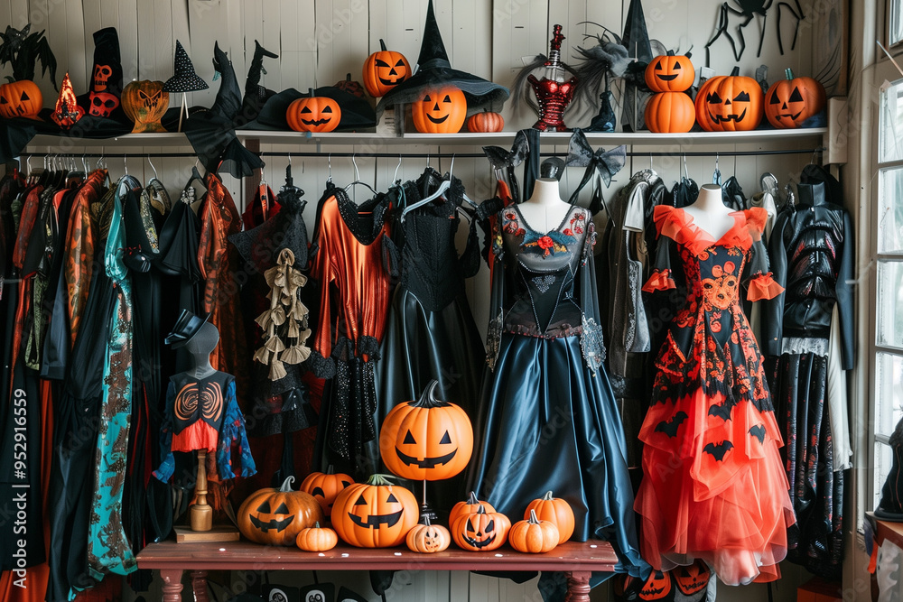 Halloween Costumes Displayed in Closets and Mannequins Featuring ...