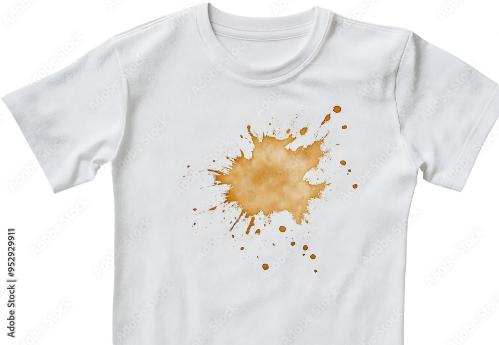 White t-shirt with brown coffee stain isolated on transparent ...