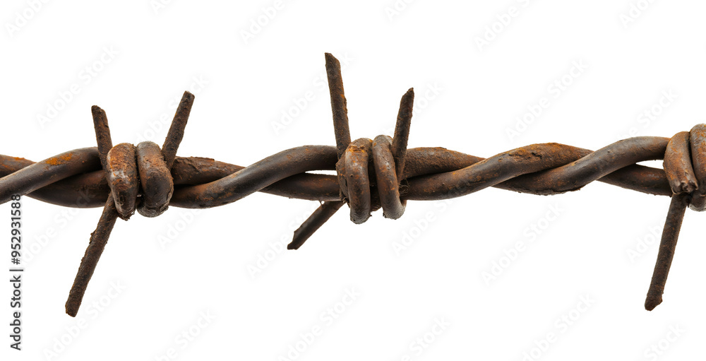 Rusty barbed wire isolated on transparent background. Prison jail ...