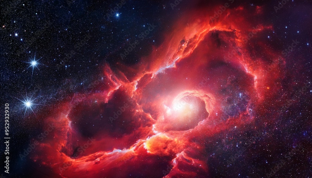 cosmic background with red nebula and stars giant luminous nebula Stock ...