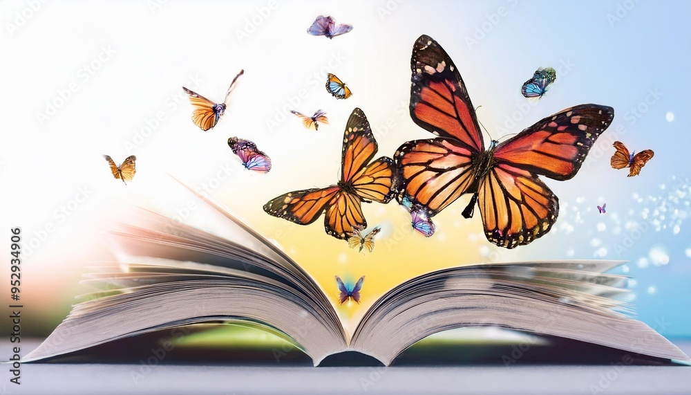 surreal moment of freedom for butterflies coming out of an open book ...