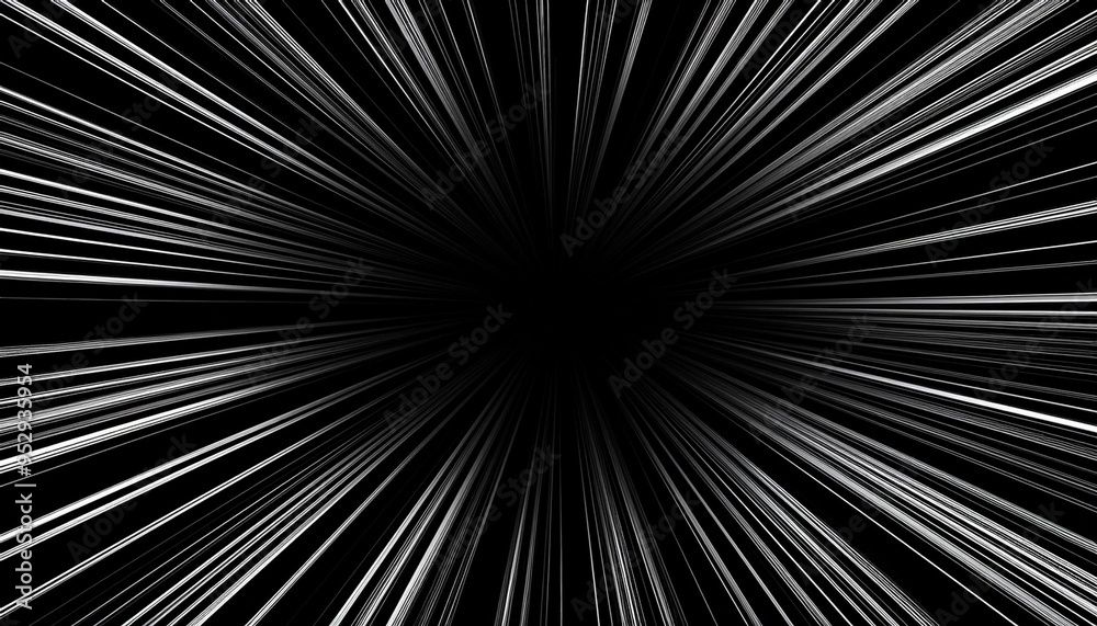 anime speed line background animation on black radial comic light speed ...