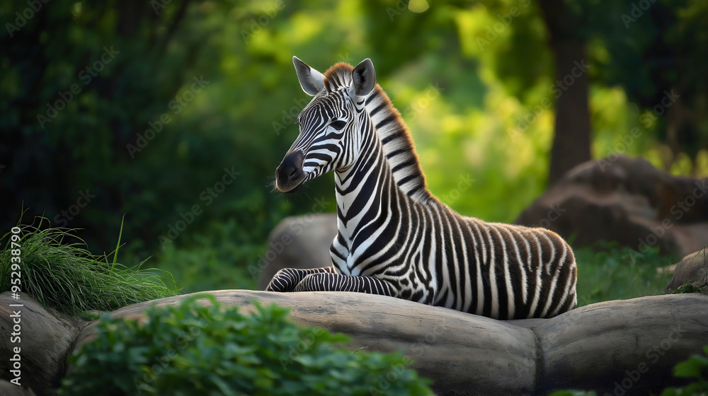 Zebra in zoo with striped black and white pattern, wild African animal ...