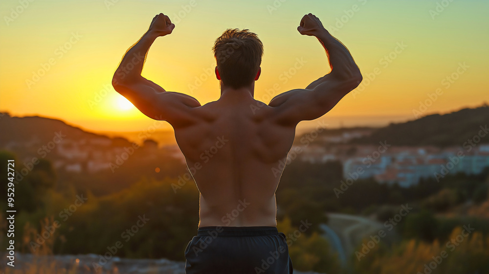 Man flexing his arm muscles in pose, showing off his strong and power ...