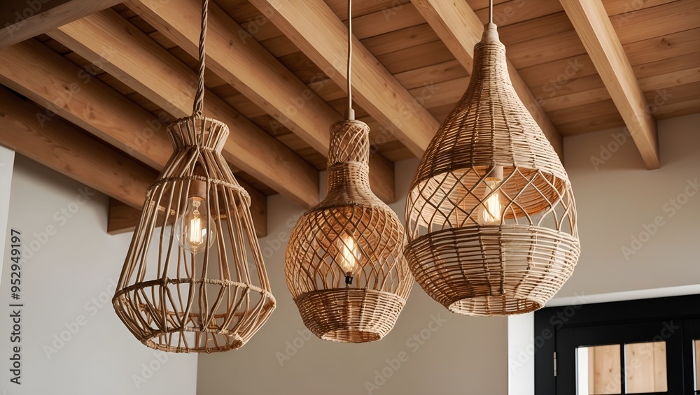 rustic and natural style lighting fixture layout. The subject is a trio ...