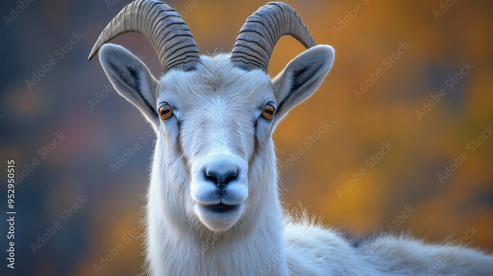 Strong mountain goat, a horned farm mammal and wild animal, known for ...