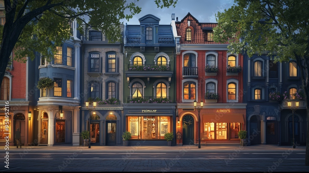 Design a city street with a historic architecture theme, featuring ...