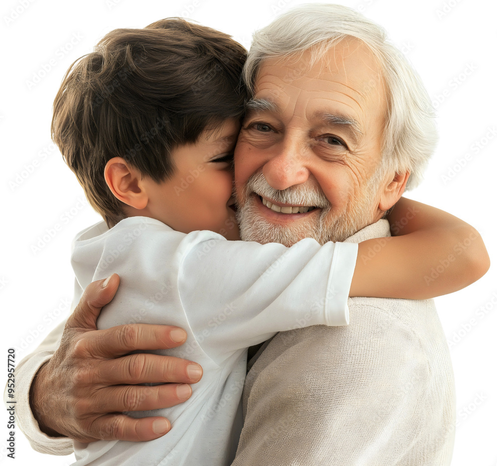Foto de Grandfather hugging grandson isolated: happy grandparent and ...