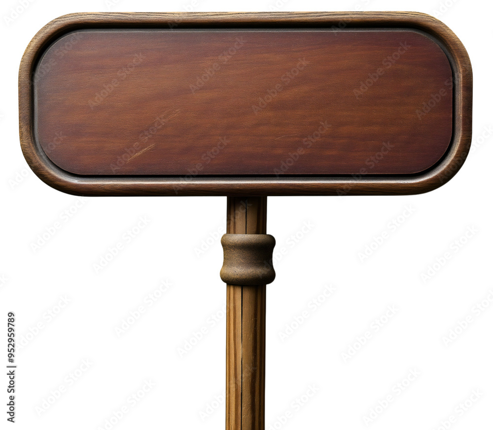 Empty wooden sign board isolated on a blank background, featuring a ...
