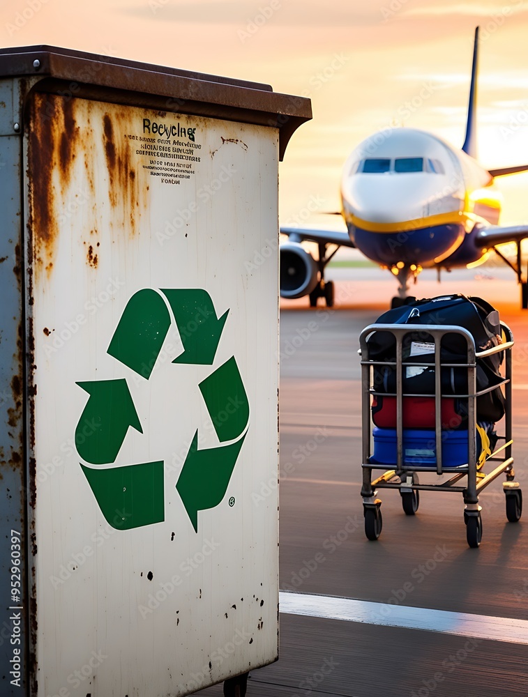 An eco-friendly airport scene promoting green aviation, with a focus on ...