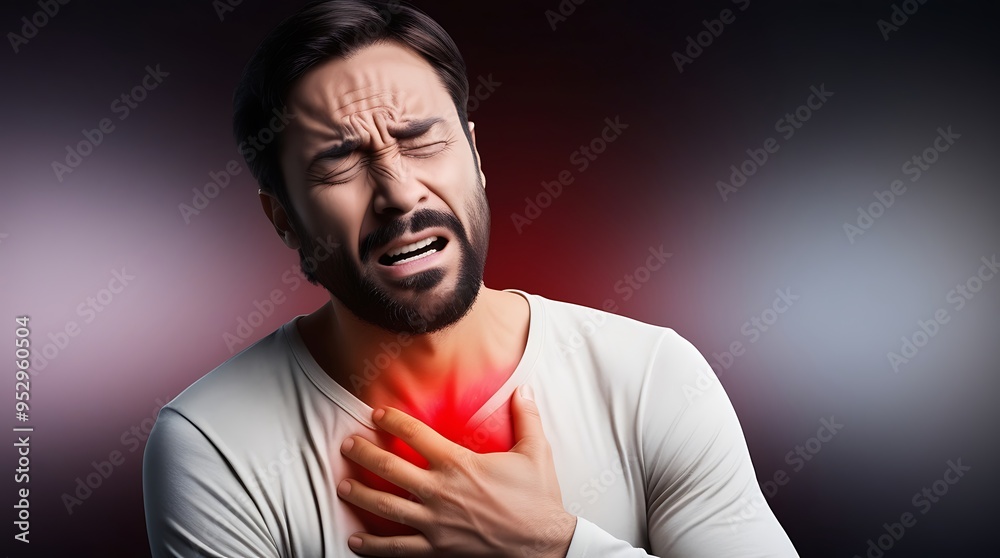 An individual clutching their chest in pain, illustrating a heart ...