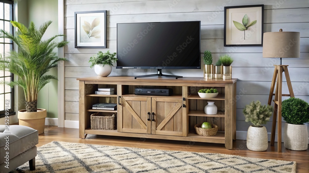 farmhouse-inspired TV stand with modern design elements Ashley ...