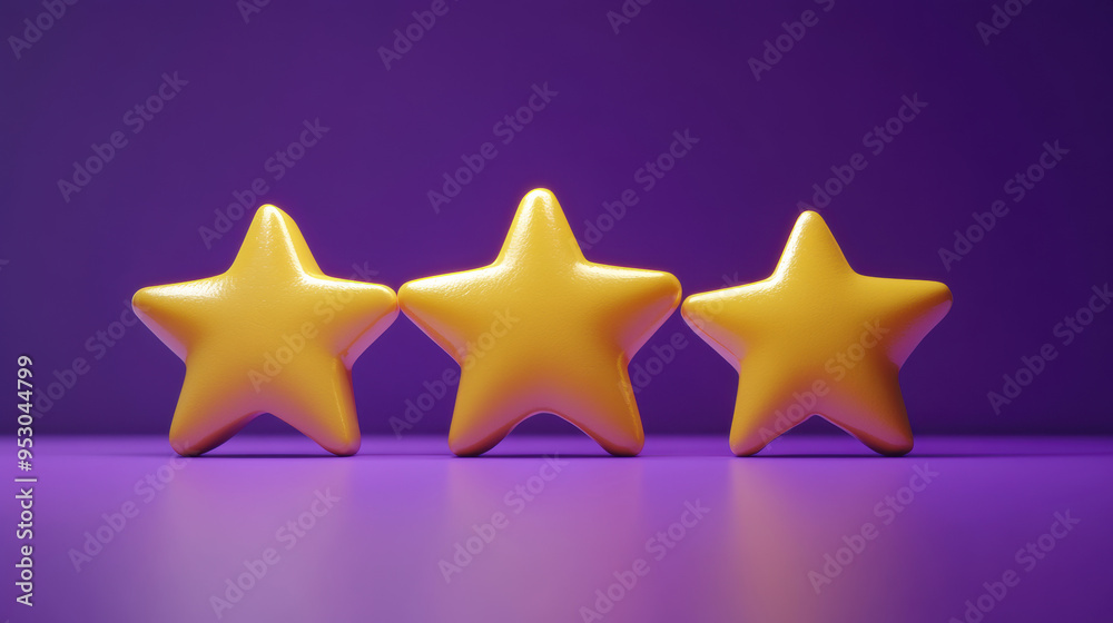 Three golden star shapes on a vibrant purple background, symbolizing ...