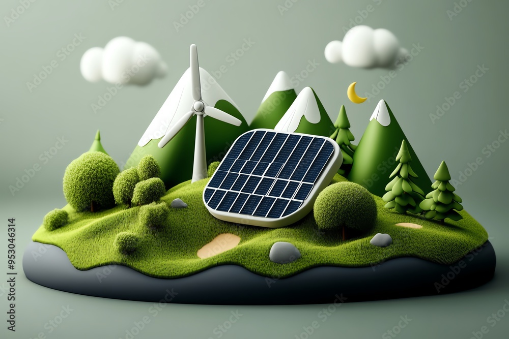 Clean energy sustainability is featured in a detailed illustration of a ...