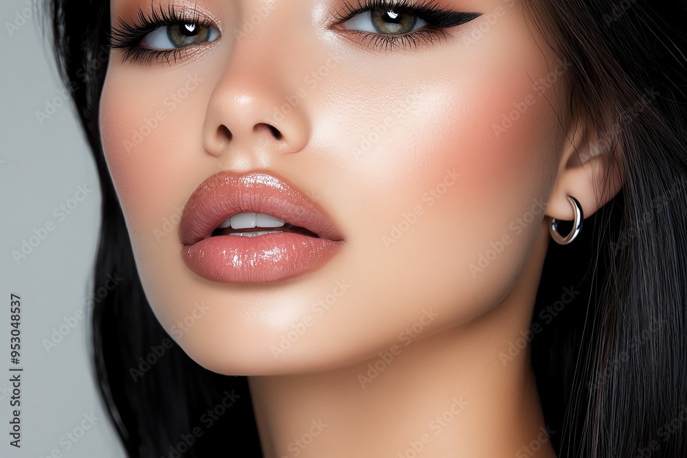 Lip piercing with a silver ring, illustrated in a scene where a silver ...