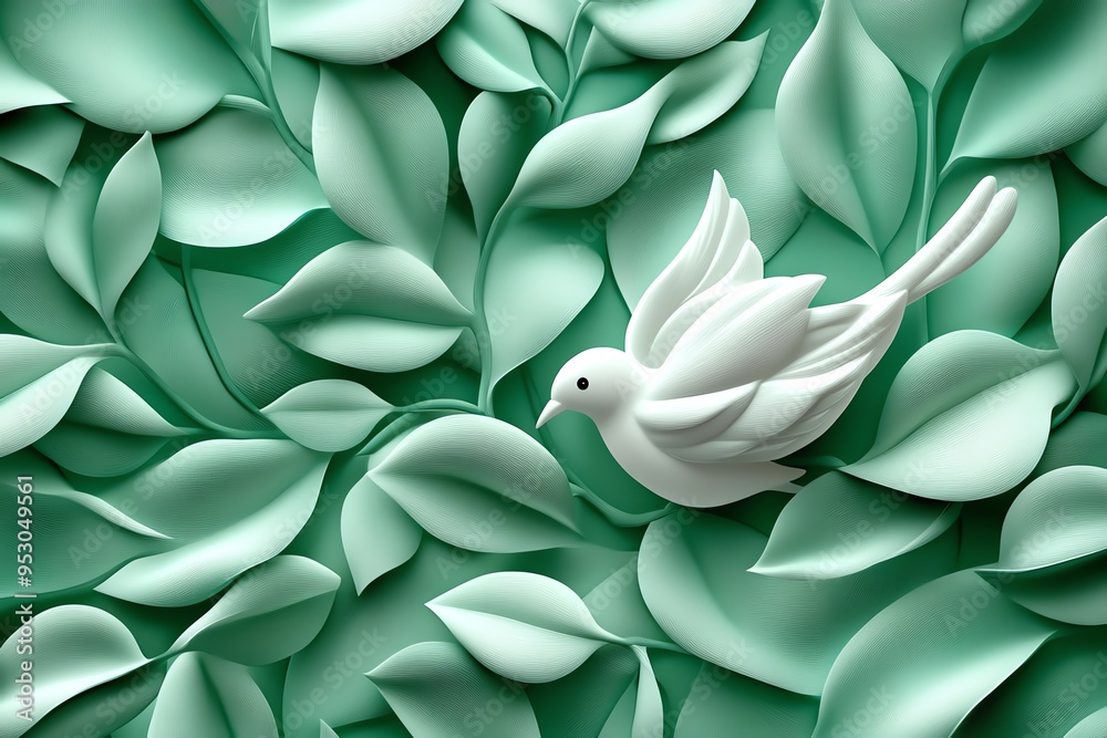 Mint color nature-inspired patterns with delicate details, captured in ...