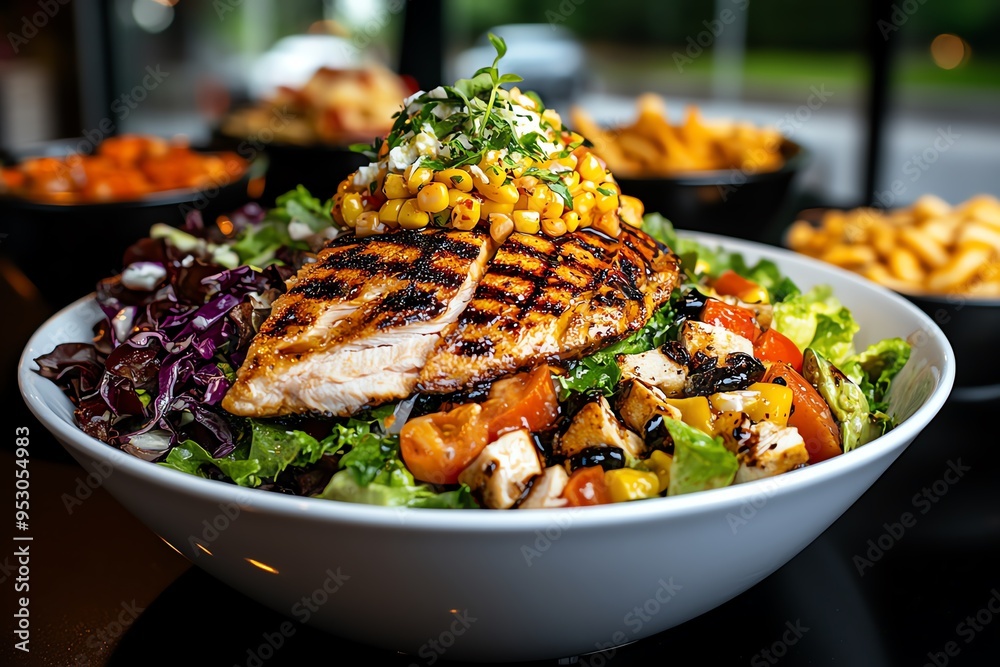 Salad Mediterranean, Asian, and Fusion shown in a culinary setting ...