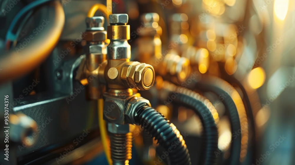 Detailed View of Industrial Setup Featuring Hydraulic Hoses, Fittings ...
