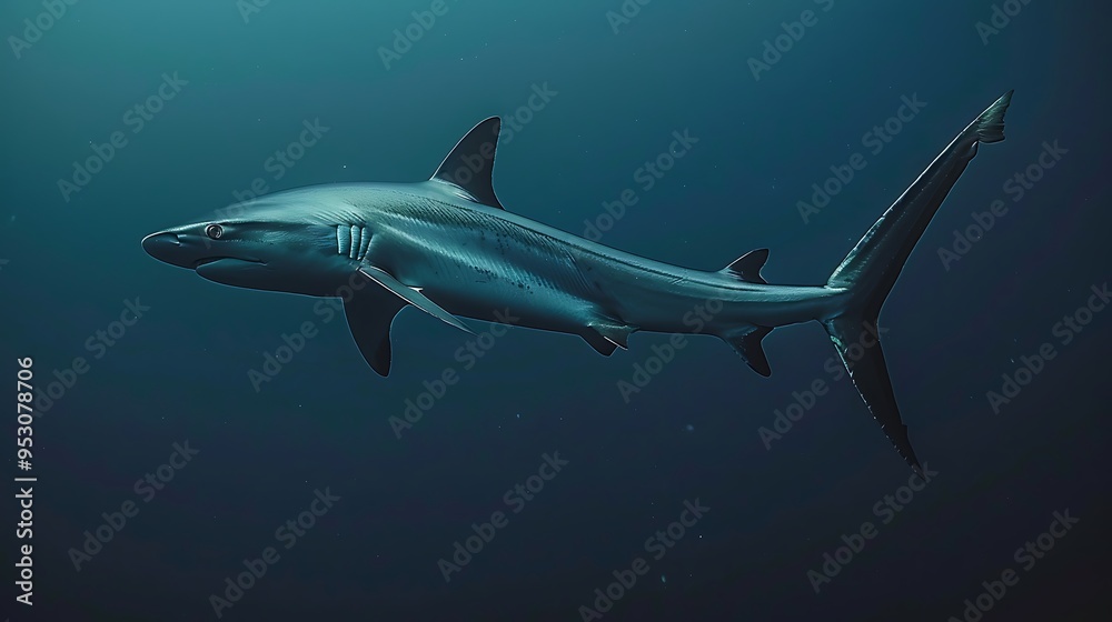 Pelagic thresher shark using its tail whip to hunt, an action sequence ...