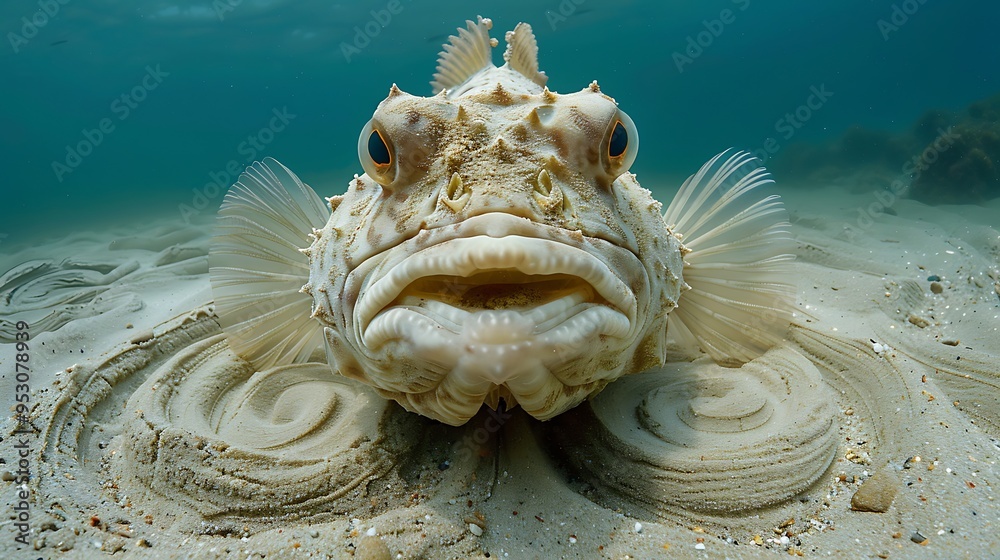 Pufferfish creating elaborate sand art on the ocean floor as part of ...