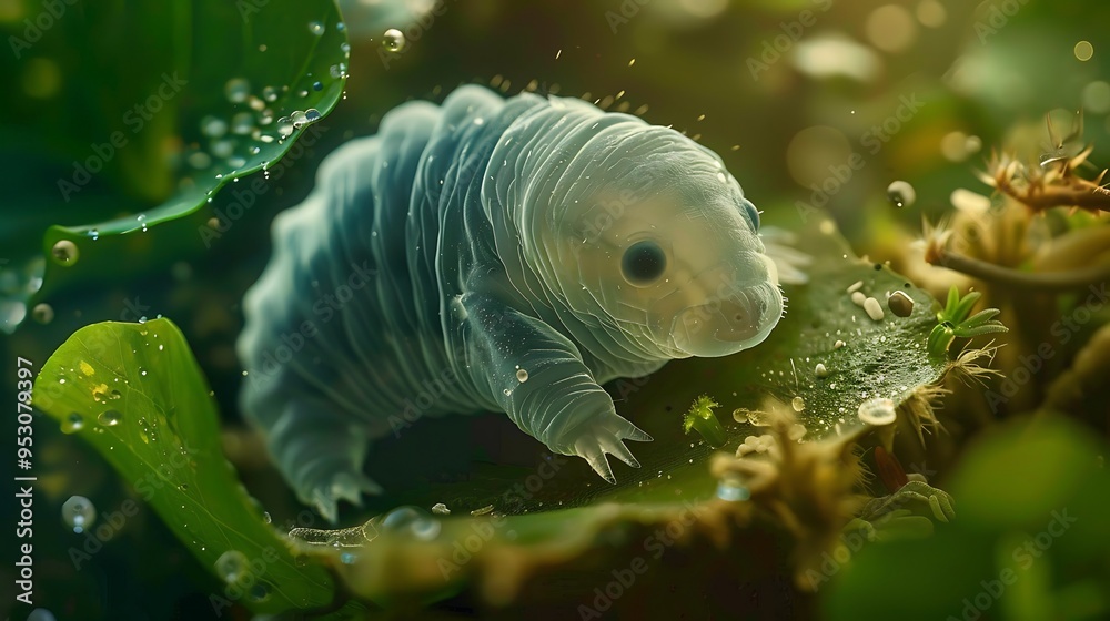 Tardigrade nestled within a moss droplet, viewed under an electron ...