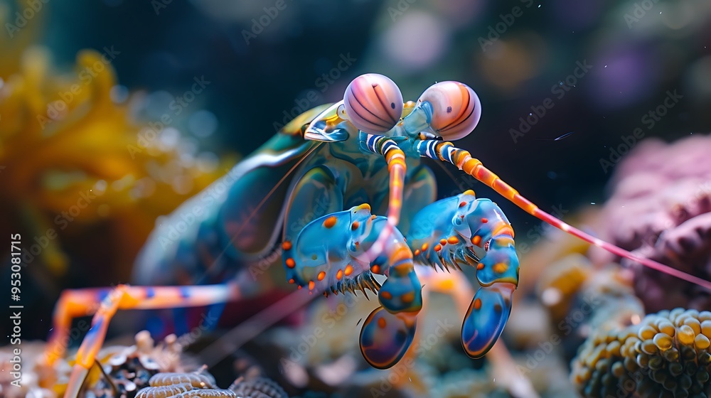 Mantis shrimp teaching color theory in an underwater classroom, a ...