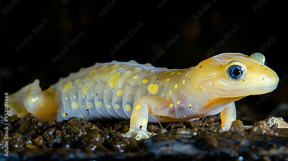 Olm salamander in an underground cave system, its pale, translucent ...