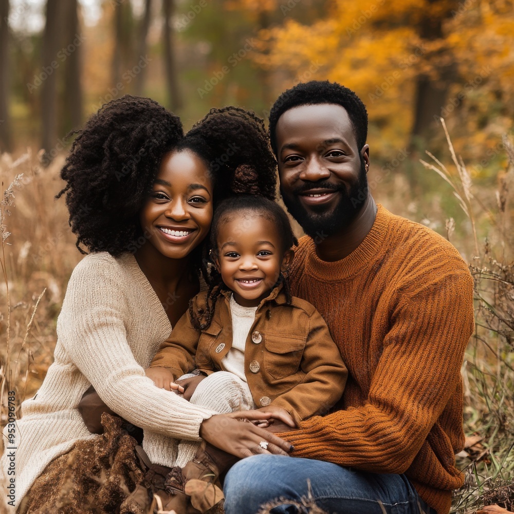 Black African American family enjoying golden autumn leaves, cozy ...