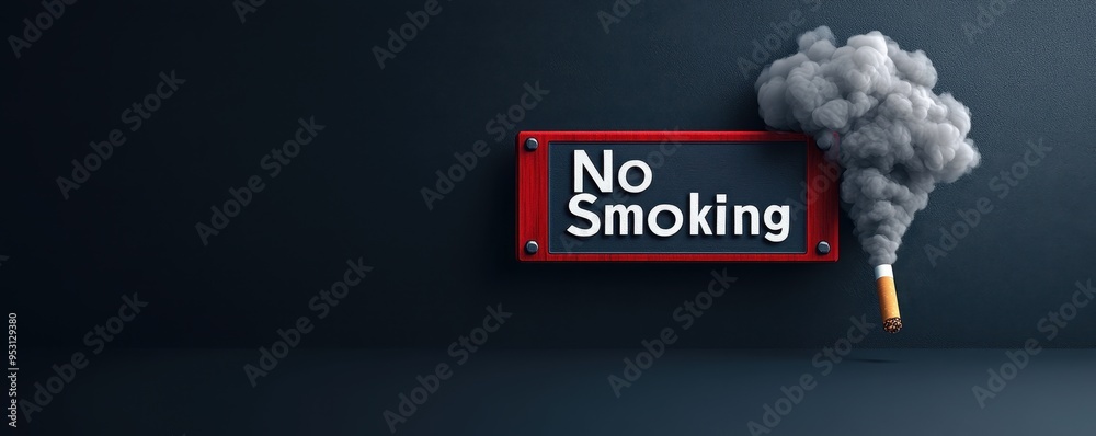 3D "No Smoking" sign with a smoldering cigarette emitting smoke ...