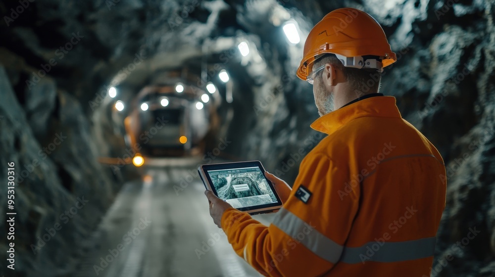 Mine engineer using advanced software to create 3D models of the ...