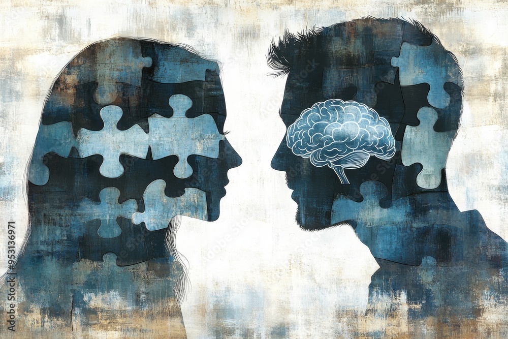 Partner support Artistic representation of two silhouetted heads with ...