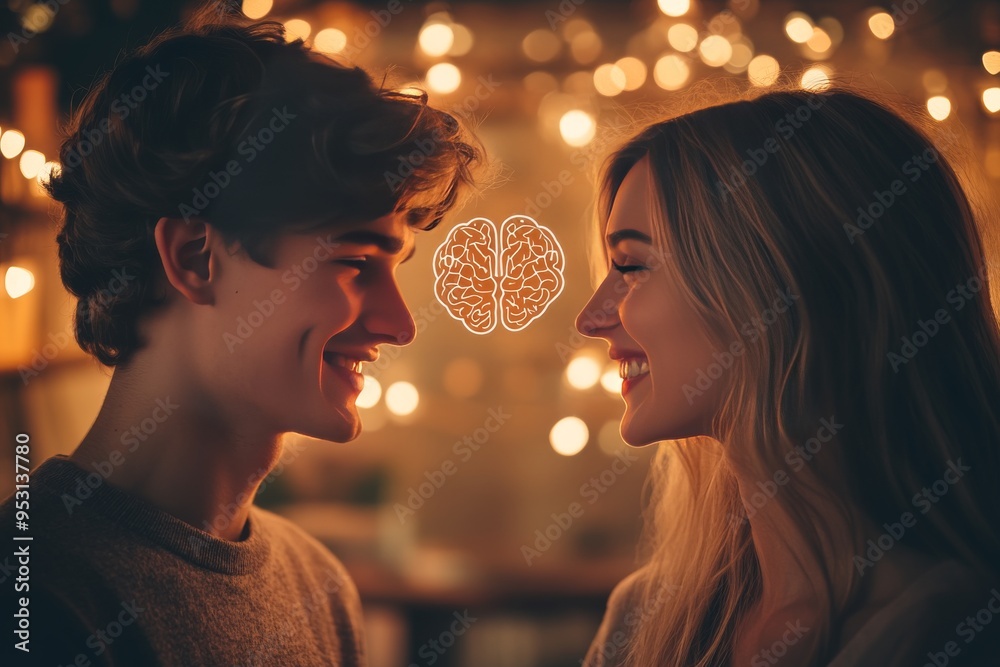 Neuroplasticity in love Young couple smiling at each other with a ...