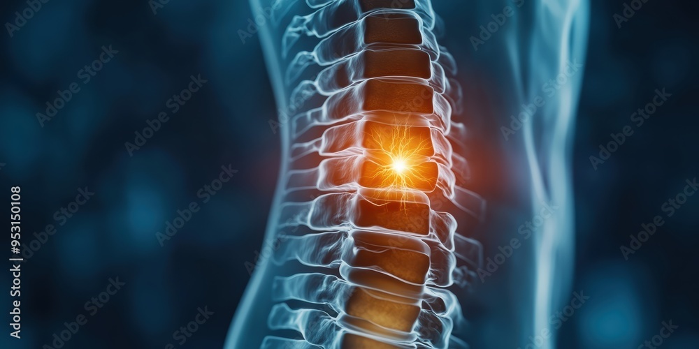 X-ray illustration of a herniated disc in the spine causing lower back ...