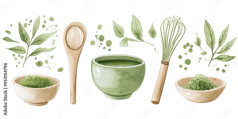matcha clipart, Watercolor Tea Garden: A refreshing collection of hand ...