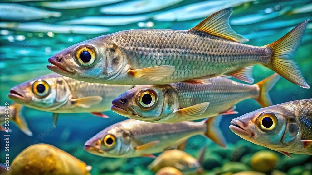 A school of four-eyed fish, also known as Anableps, swim together in ...