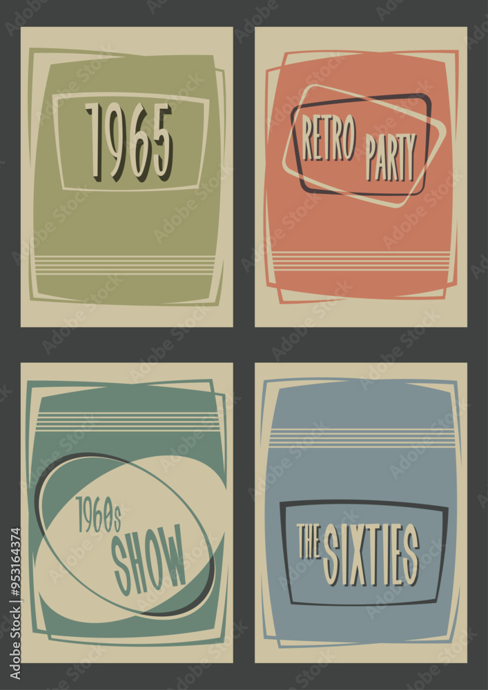 1960s Background Set, Vector Abstract Templates for Retro Party's ...