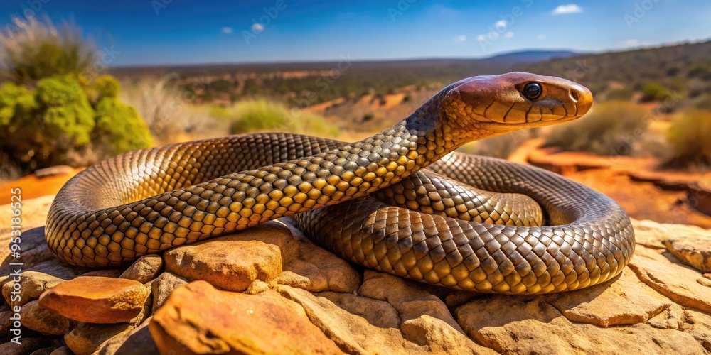 Venomous inland taipan snake, also known as fierce snake, coils on a ...