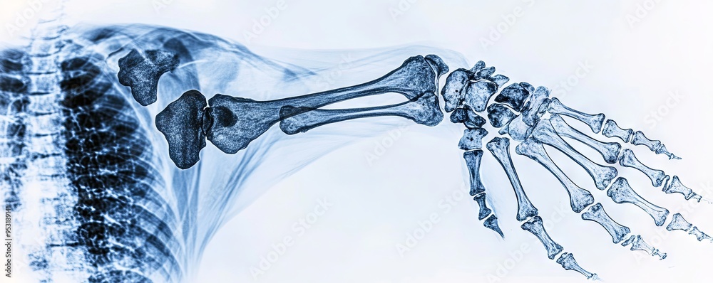 Detailed X-ray image showcasing the human skeletal structure of the arm ...