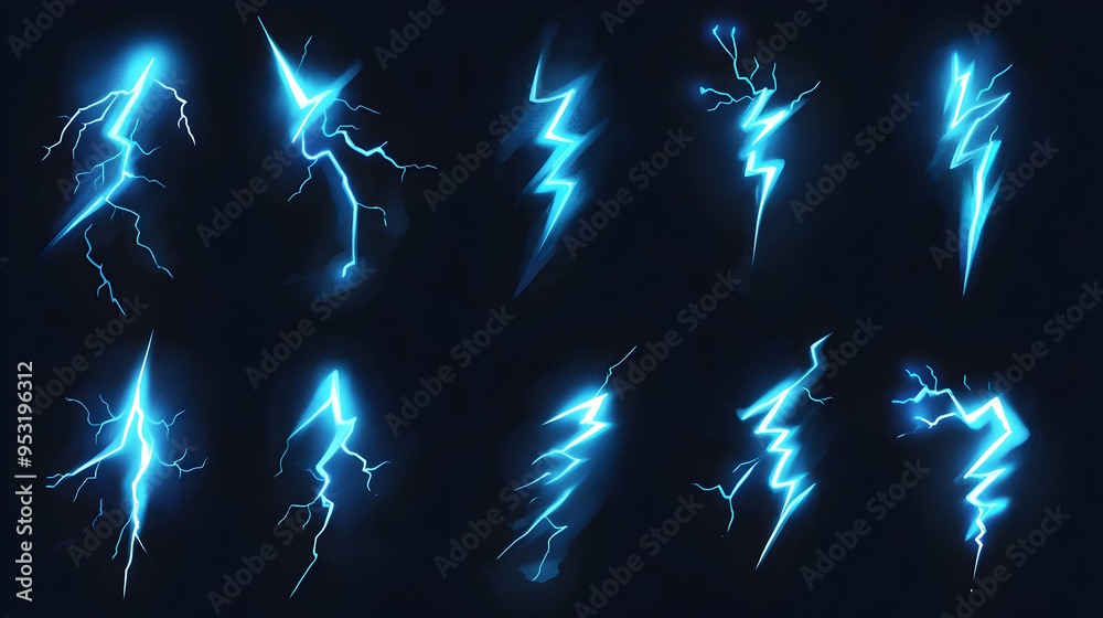 Cartoon lightning animation. Animated frames of electric strike, magic ...