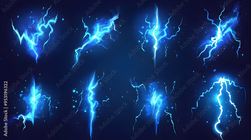 Cartoon lightning animation. Animated frames of electric strike, magic ...