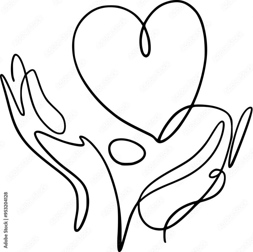 Fundraising giving heart symbol money hand. Continuous one line draw ...