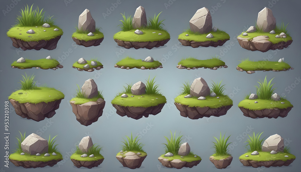 grass stones platforms 2d game design elements on isolated background ...
