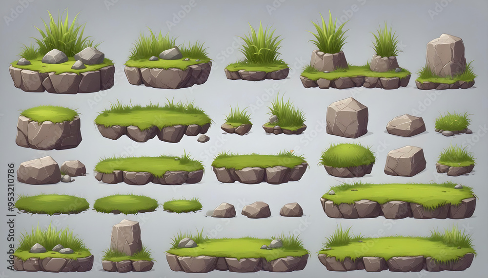 grass stones platforms 2d game design elements on isolated background ...