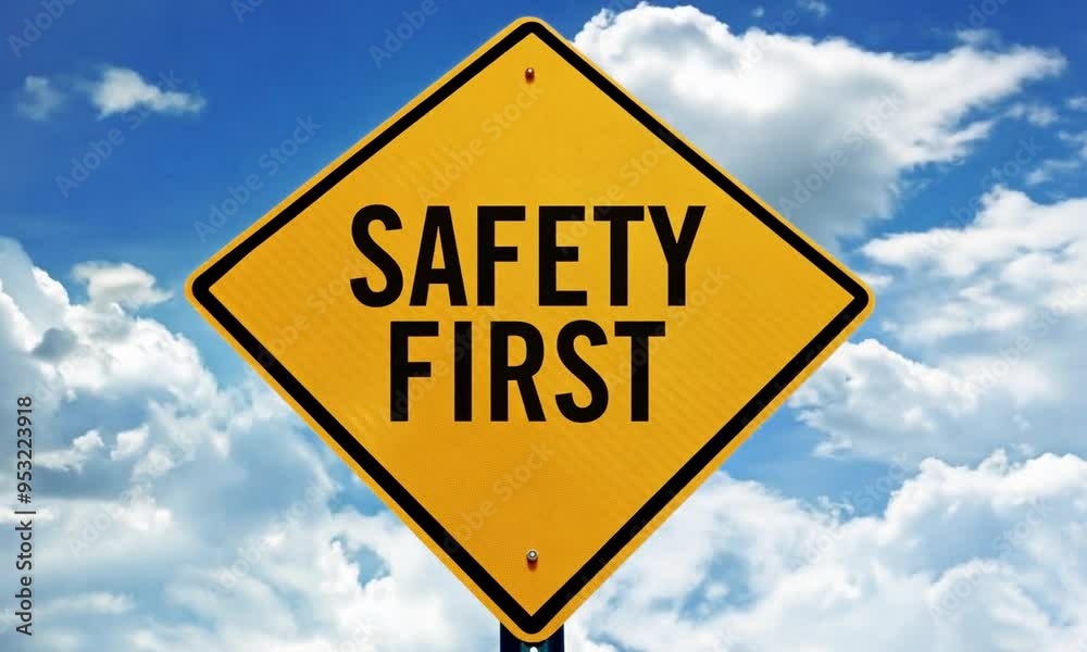 Safety First: Bright Yellow Road Sign with Clear Warning Message ...