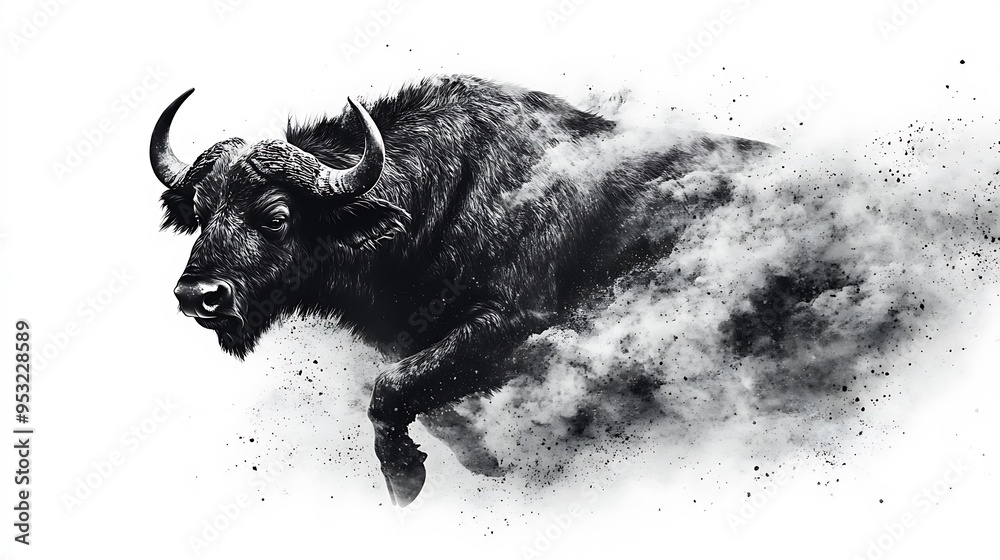 Majestic Wild Buffalo Charging Vector T-Shirt Design in High Contrast ...