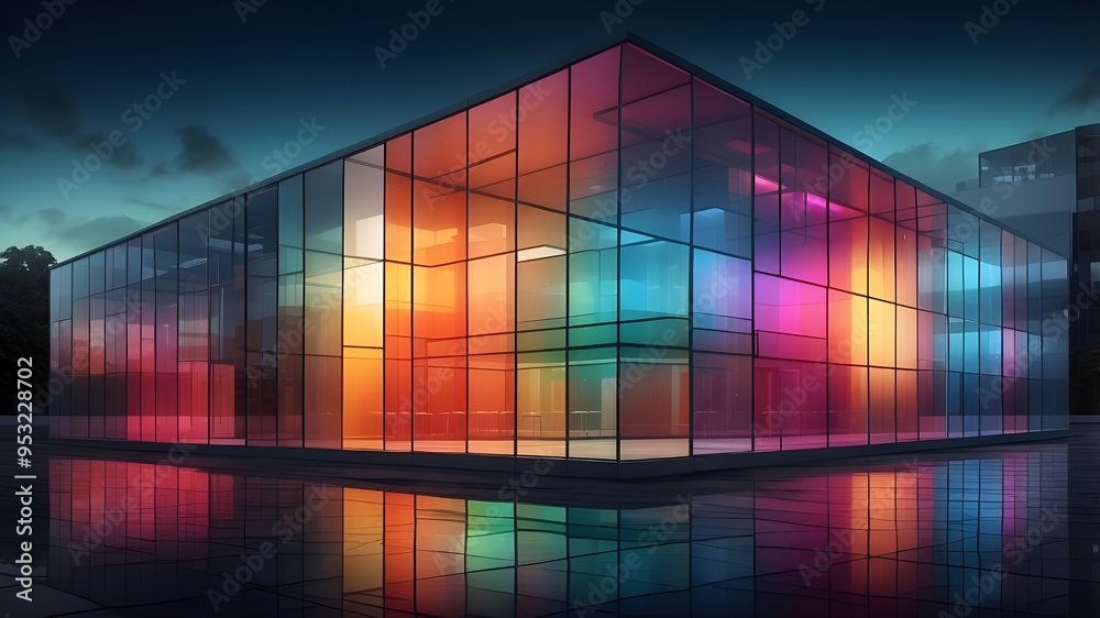 Imagine a stunning abstract illustration of a modern glass building ...